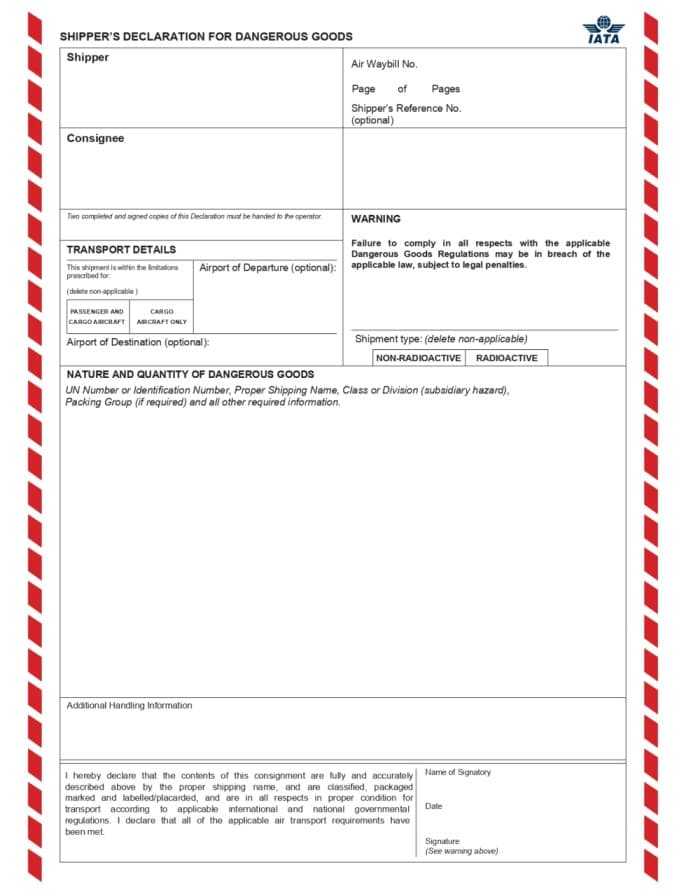 Shipper’s Declaration for Dangerous Goods (DGD) - Eurosender